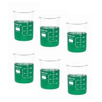 COMETEK (Pack of 6) 100mL Borosilicate 3.3 Glass Beaker, Low Form with ...