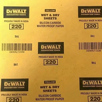 DeWalt Yellow Grit 220 Wet and Dry Silicon Carbide Waterproof Sandpaper ...