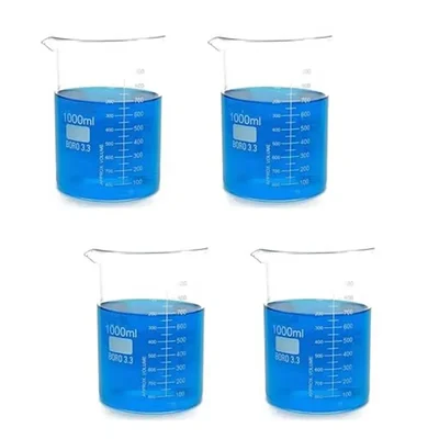 COMETEK 1000ml (Pack of 4) Borosilicate Glass Beaker High Temp Lab ...