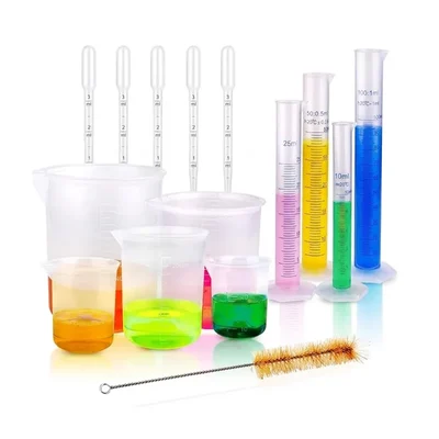 Cometek Plastic Lab Kit with 4 Measuring Cylinders 5 Beakers 5 Droppers ...